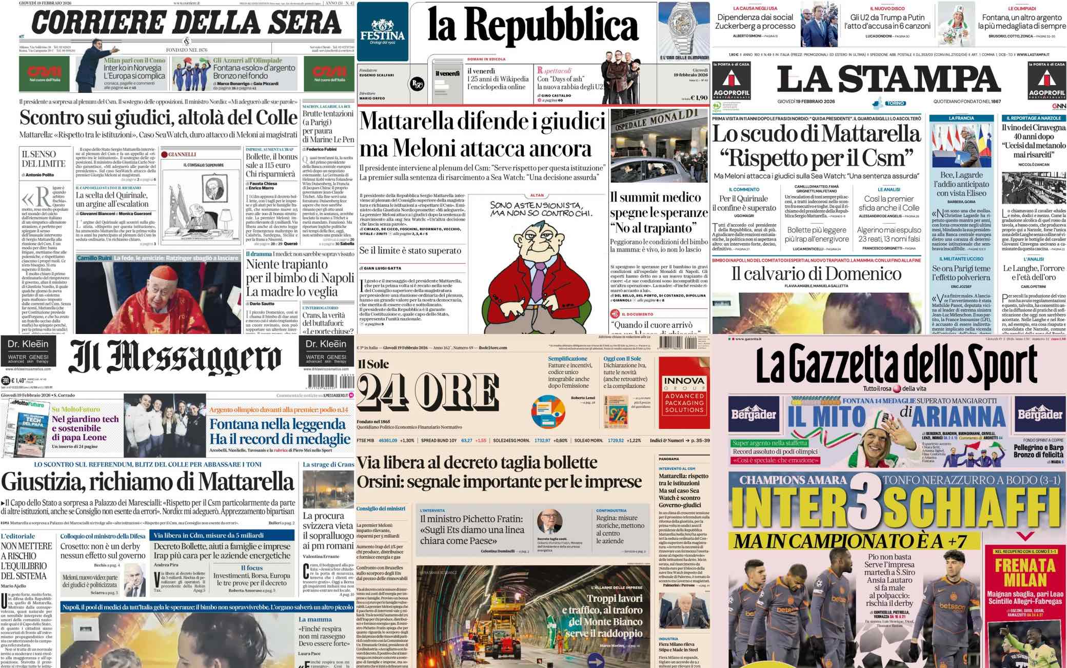 Le prime pagine dei quotidiani di oggi 19 febbraio: la rassegna stampa ...