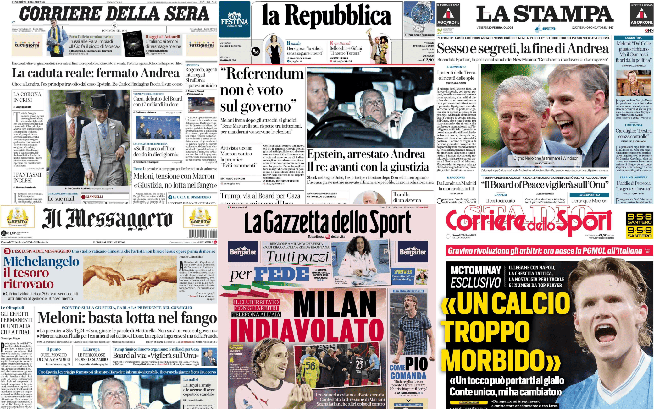Le prime pagine dei quotidiani di oggi 20 febbraio: la rassegna stampa ...
