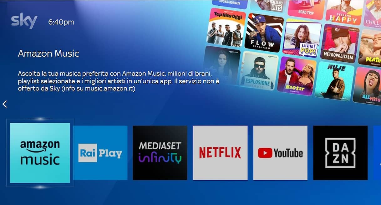 Amazon Music, con oltre 100 milioni di brani, arriva su Sky