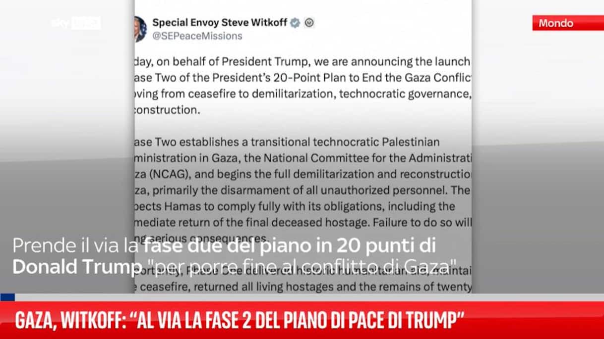 Gaza, Witkoff: “Al via la fase 2 del piano di pace di Trump” | Video ...