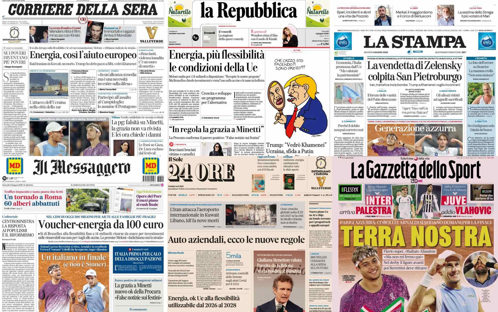 Le prime pagine dei quotidiani di oggi 4 giugno: la rassegna stampa ...