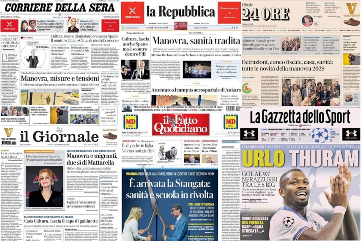 Le prime pagine dei quotidiani di oggi 24 ottobre: la rassegna stampa ...