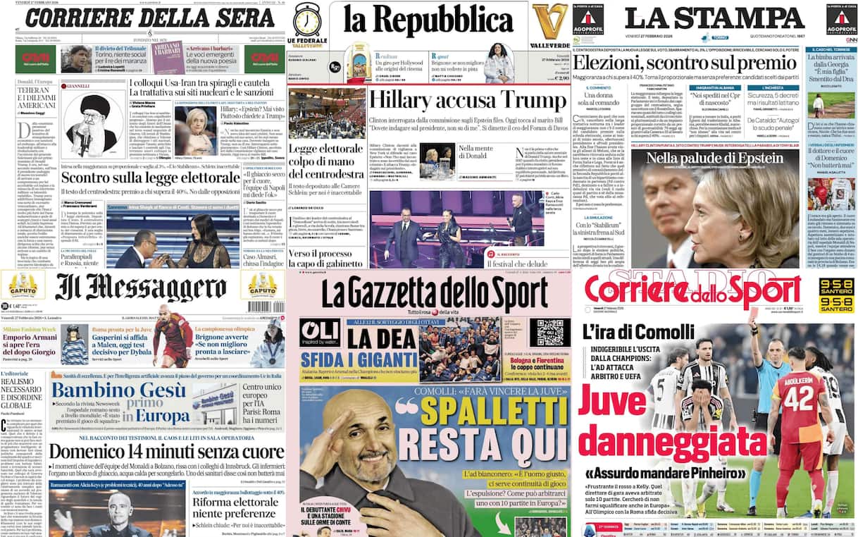 Le prime pagine dei quotidiani di oggi 27 febbraio: la rassegna stampa ...