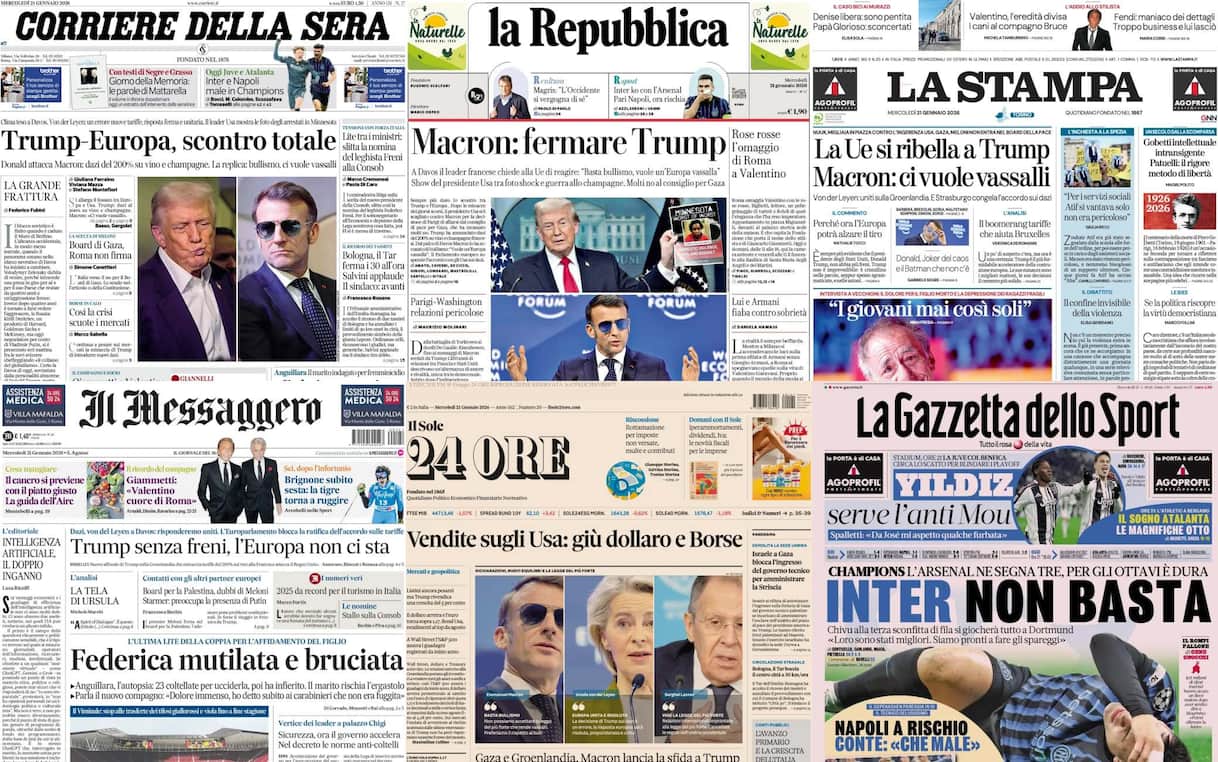 Le prime pagine dei quotidiani di oggi 21 gennaio: la rassegna stampa ...