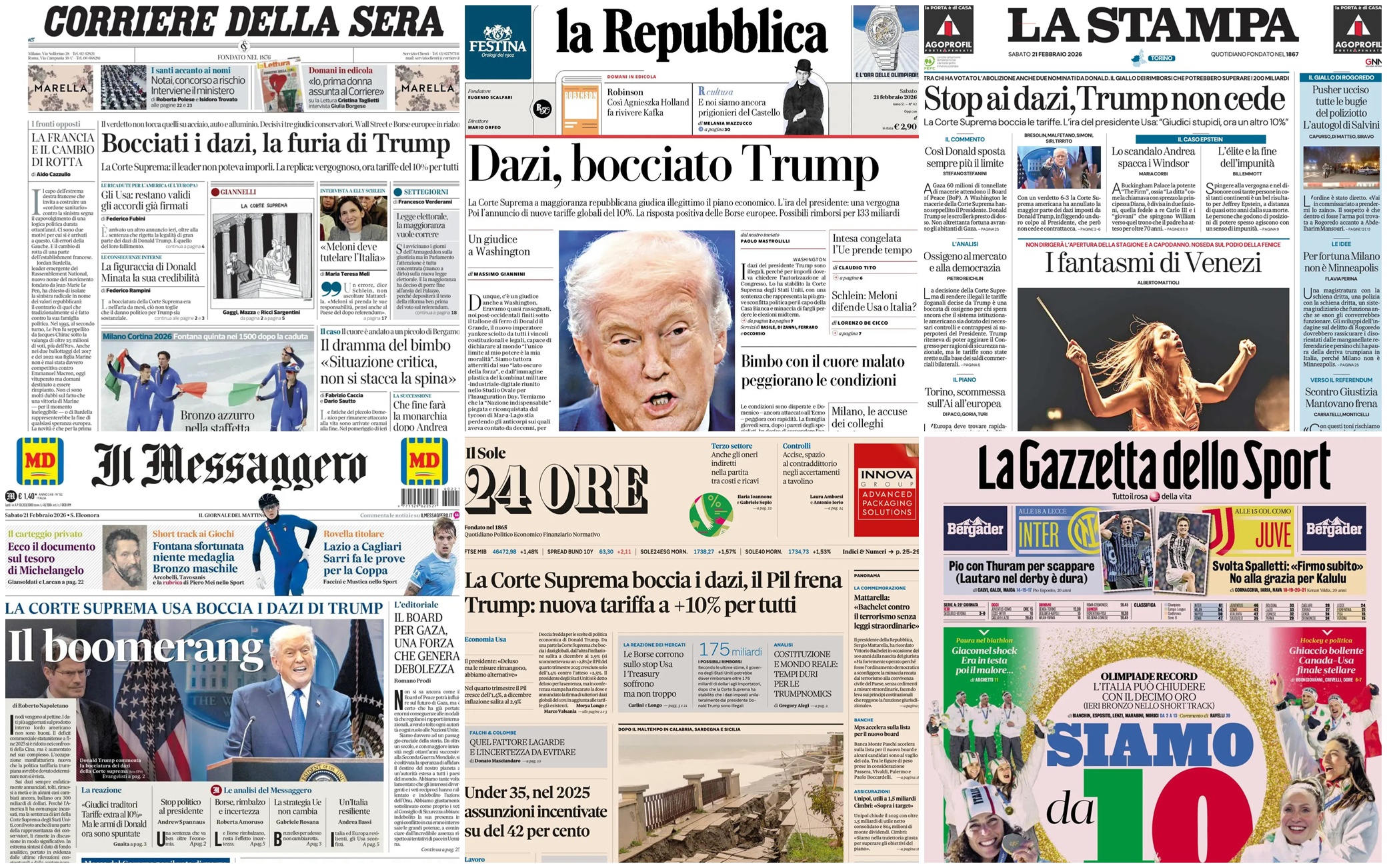 Le prime pagine dei quotidiani di oggi 21 febbraio: la rassegna stampa ...