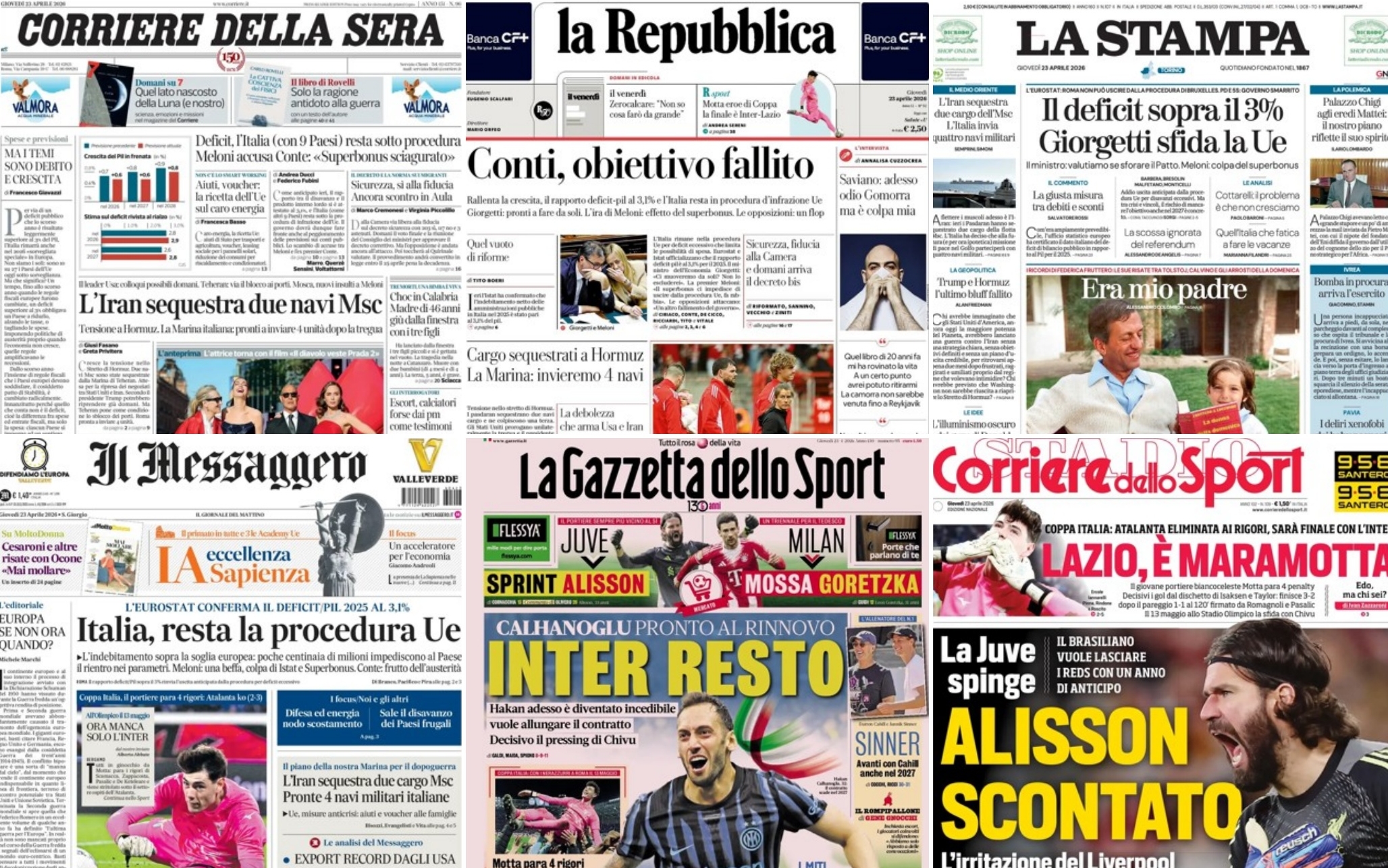 Le prime pagine dei quotidiani di oggi 23 aprile: la rassegna stampa ...