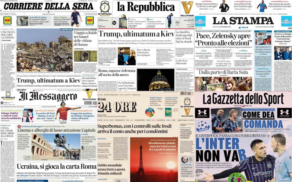 Le prime pagine dei quotidiani di oggi 10 dicembre: la rassegna stampa ...
