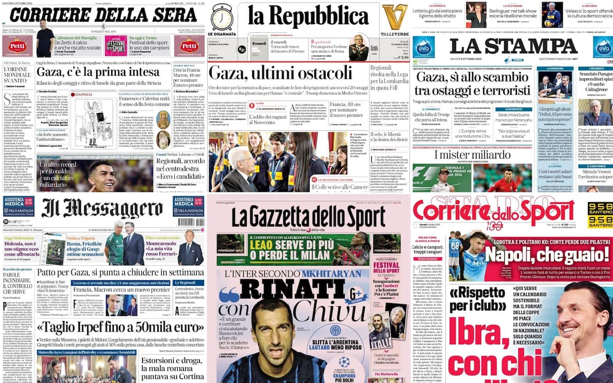 Le prime pagine dei quotidiani di oggi 9 ottobre: la rassegna stampa ...