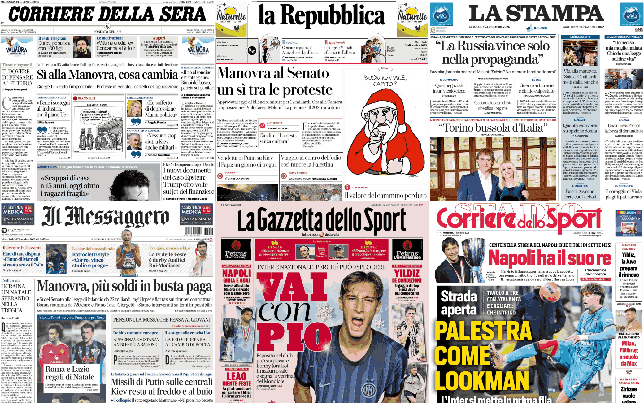 Le prime pagine dei quotidiani di oggi 24 dicembre: la rassegna stampa ...