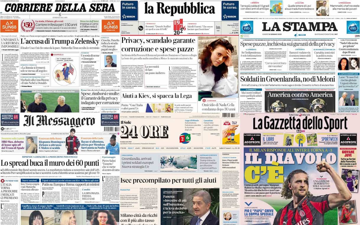 Le prime pagine dei quotidiani di oggi 16 gennaio: la rassegna stampa ...