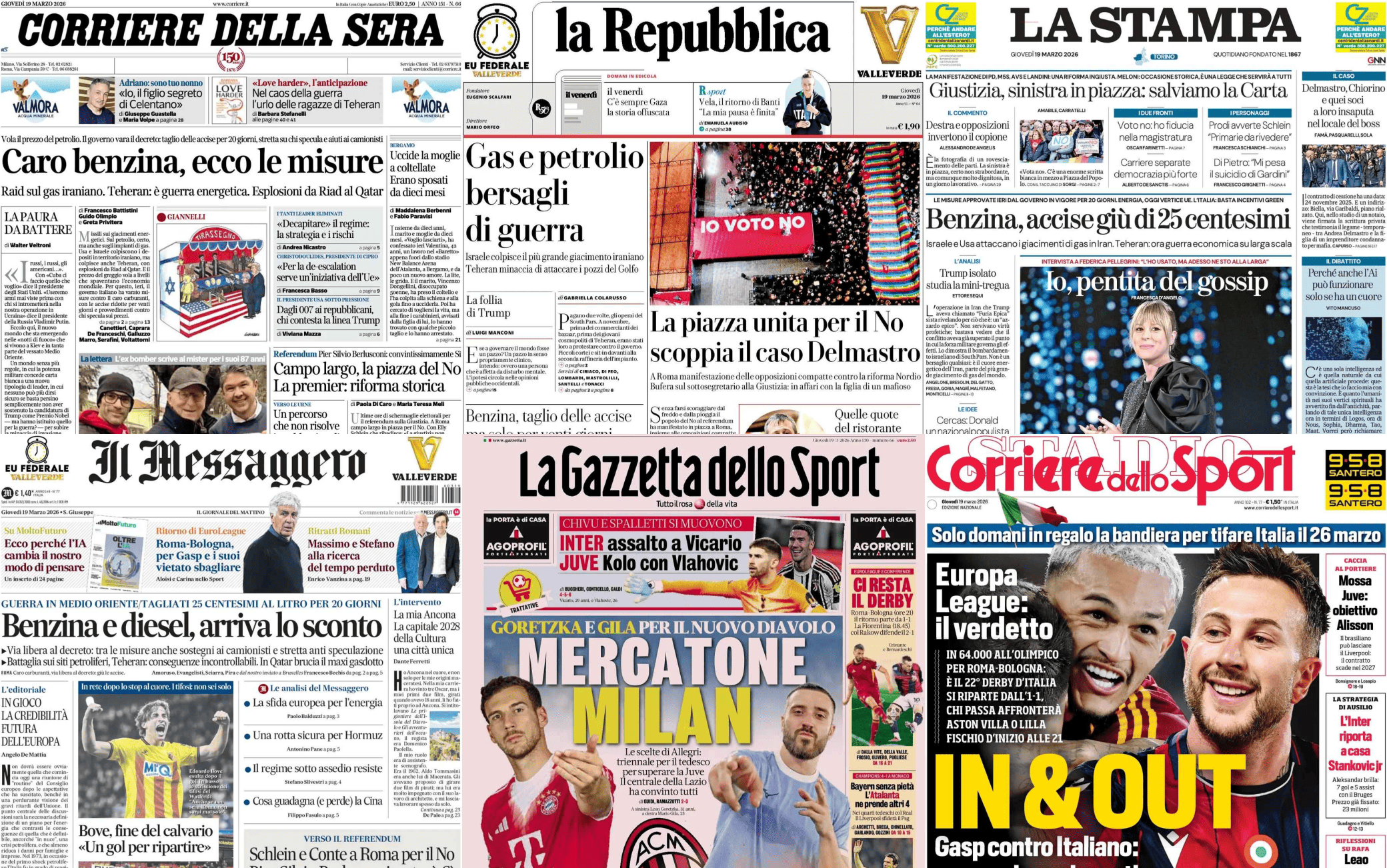 Le prime pagine dei quotidiani di oggi 19 marzo: la rassegna stampa ...