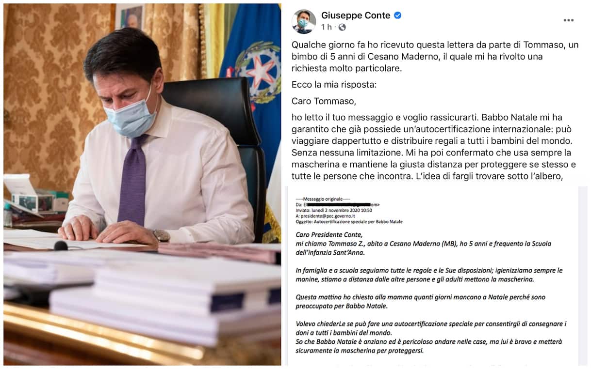 Conte risponde a una lettera di un bimbo di 5 anni: “Babbo Natale ...