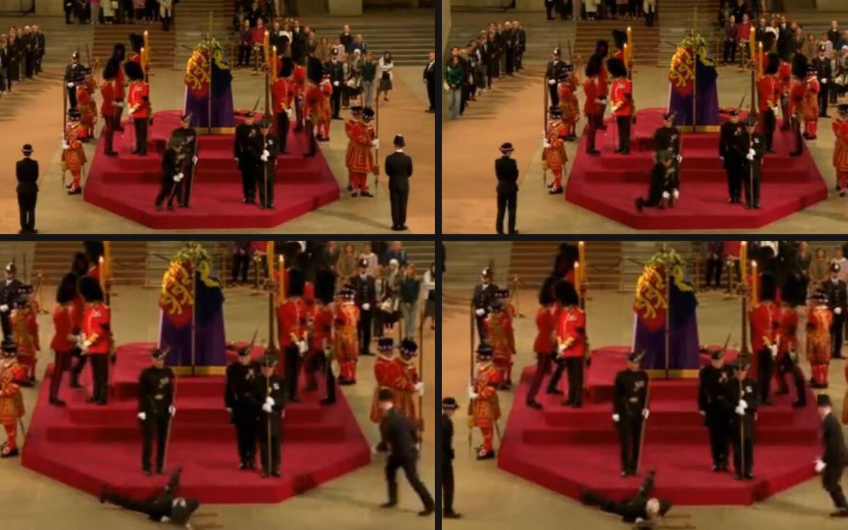 Guardia reale sviene davanti al feretro della regina Elisabetta II. VIDEO